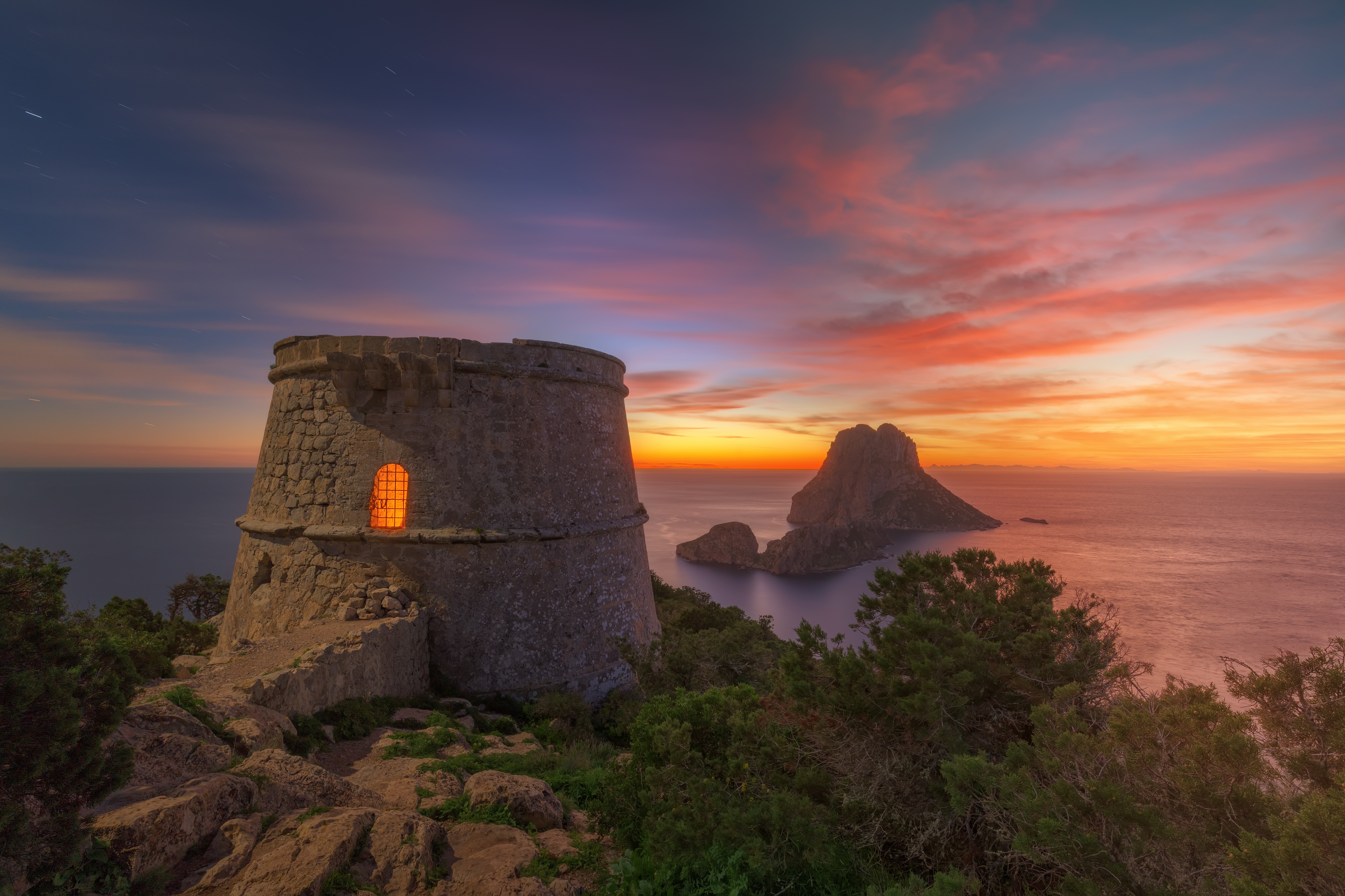Es Vedra Island with Savinar Watchtower , time blending , Ibiza . by ...
